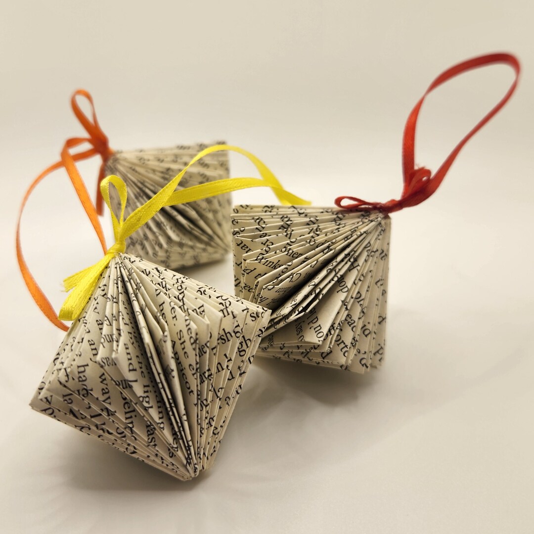 Recycled Book Paper Ornament, Folded Paper Diamond, Small, Holiday/christmas Ornament, Paper Art ...