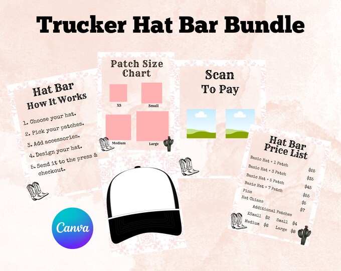 Sign Bundle for Trucker Hat Bar Checker Design, QR Code Scan to Pay ...