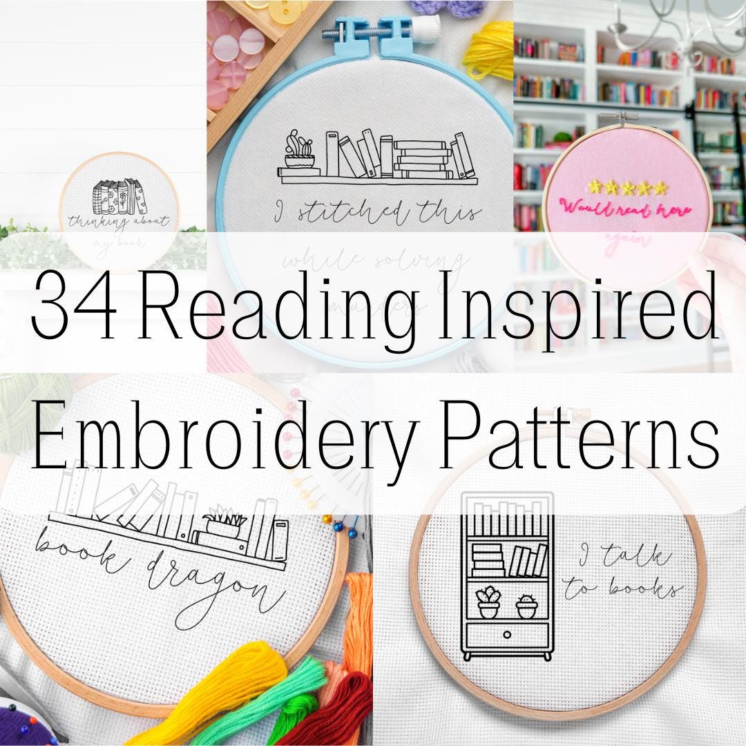 Reading Embroidery Patterns, Book Lover Embroidery Bundle, Reading ...