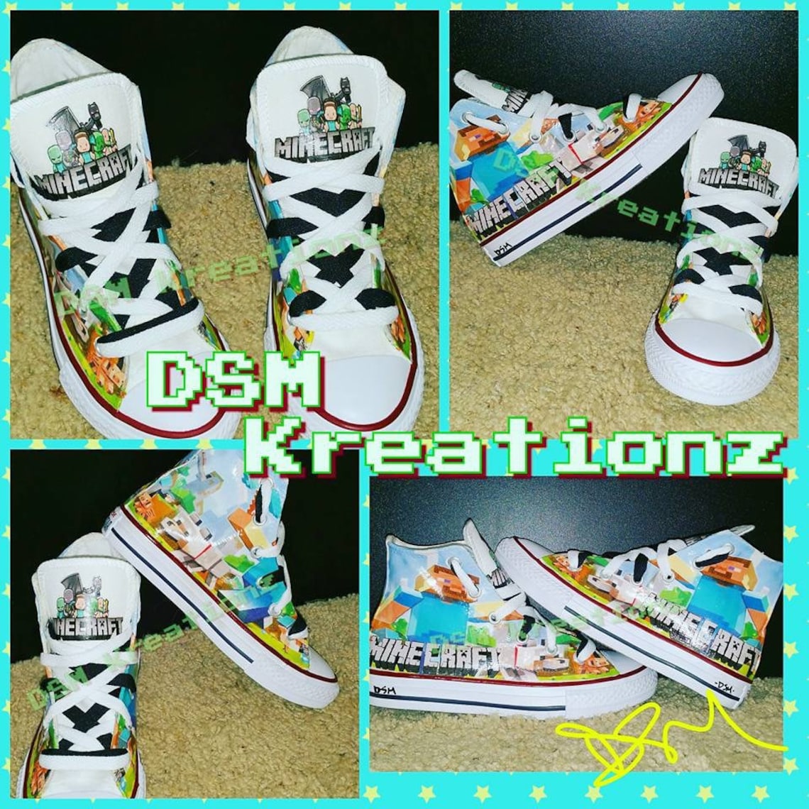 Custom Minecraft Inspired Converse Sneakers kid Size - Etsy