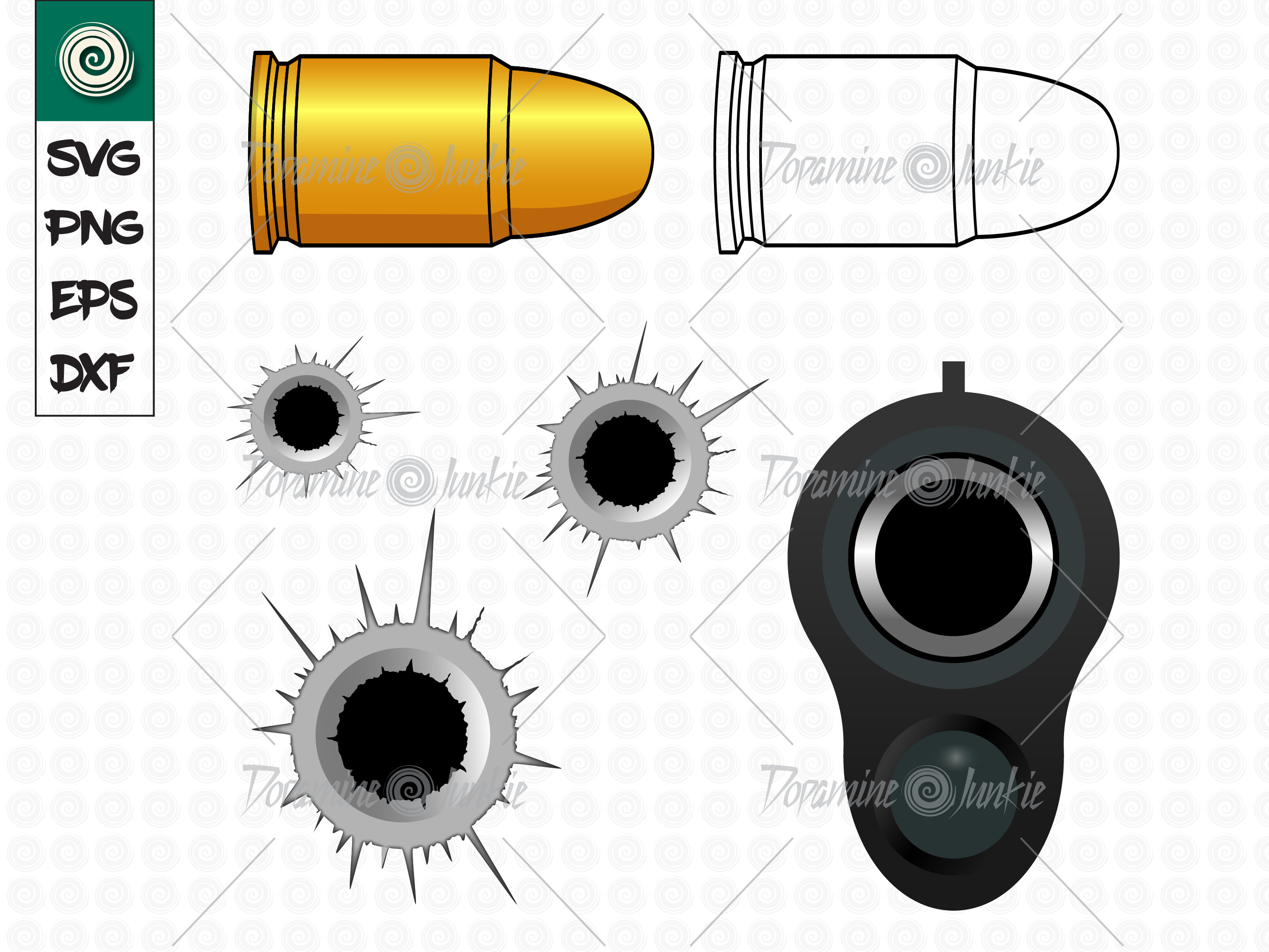 Gun Bundle Bullet Svg Bullet Mark Svg Gun Front Svg Pistol Svg Ammo Svg ...