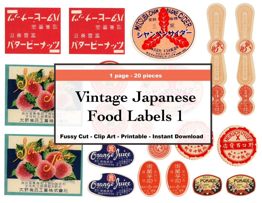 Junk Journal Ephemera, Fussy Cut, Vintage Japanese Food Labels 1 ...
