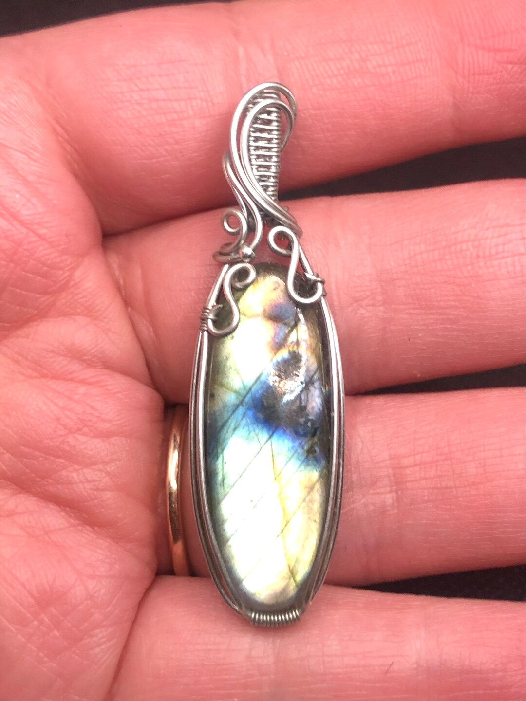 Wire Wrapped Multi-fire Labradorite Pendant Necklace Handmade OOAK - Etsy