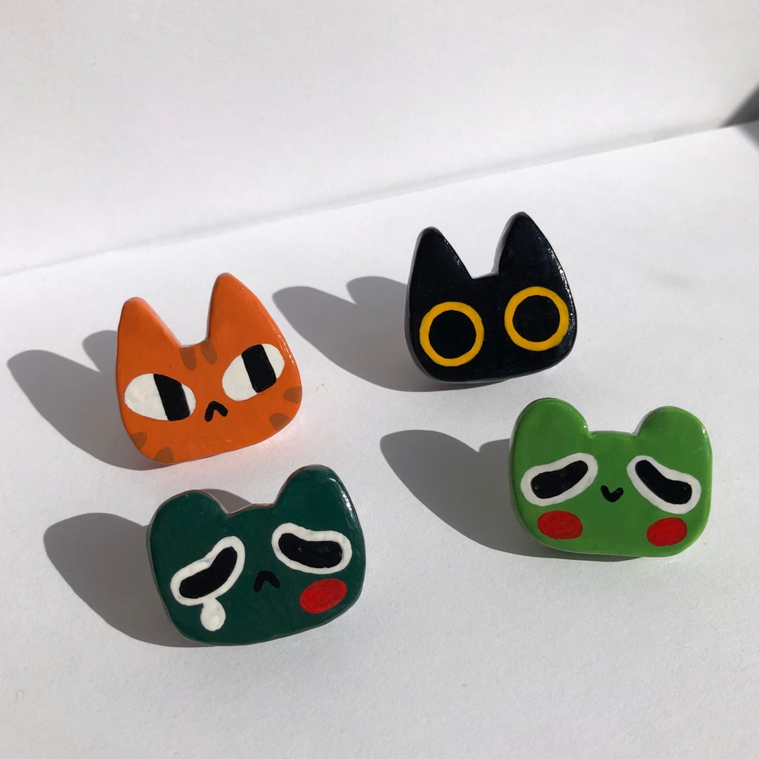 Cute Handmade Clay Pins Polymer Clay Pins Cute Cat & Frog Clay Pins - Etsy