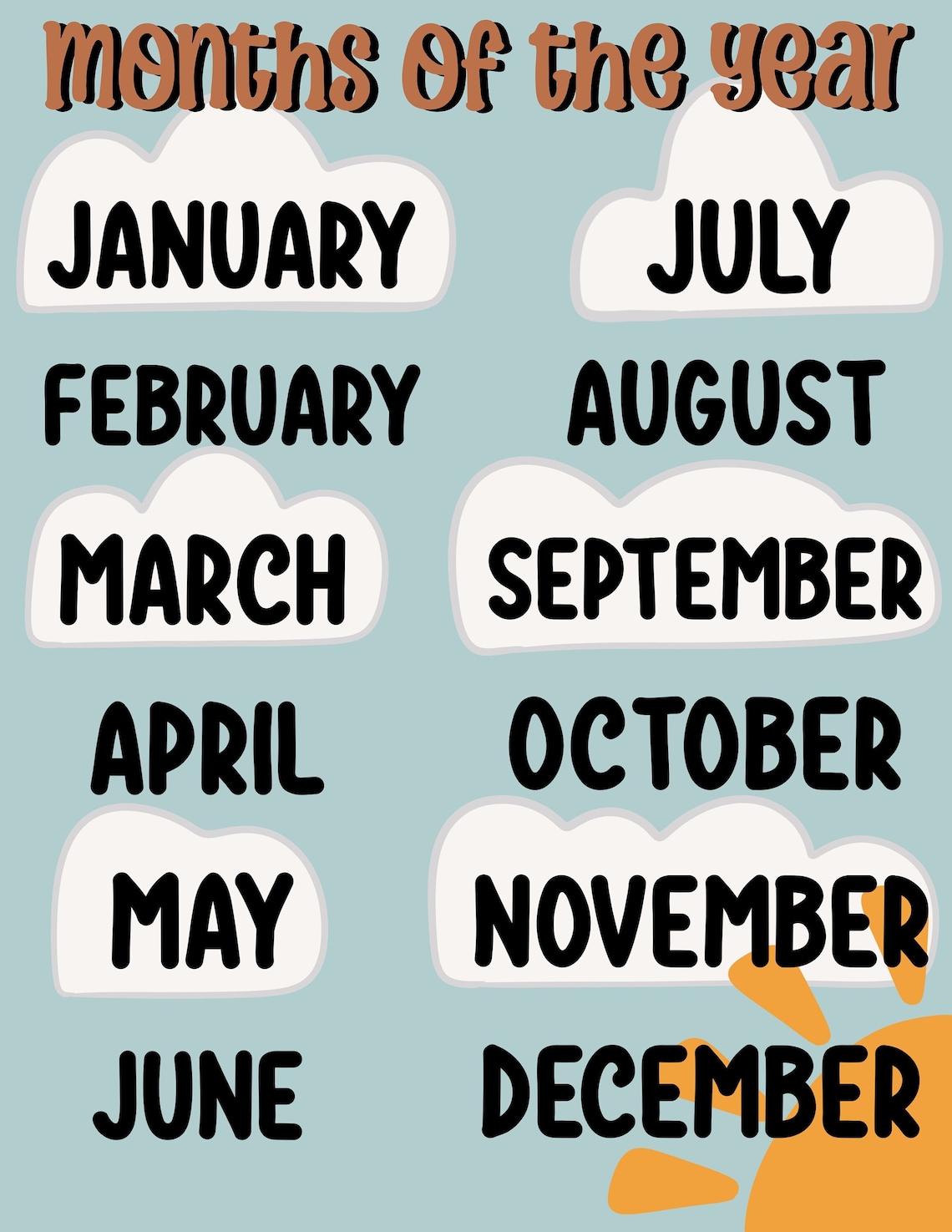Months of the Year PRINTABLE PDF - Etsy