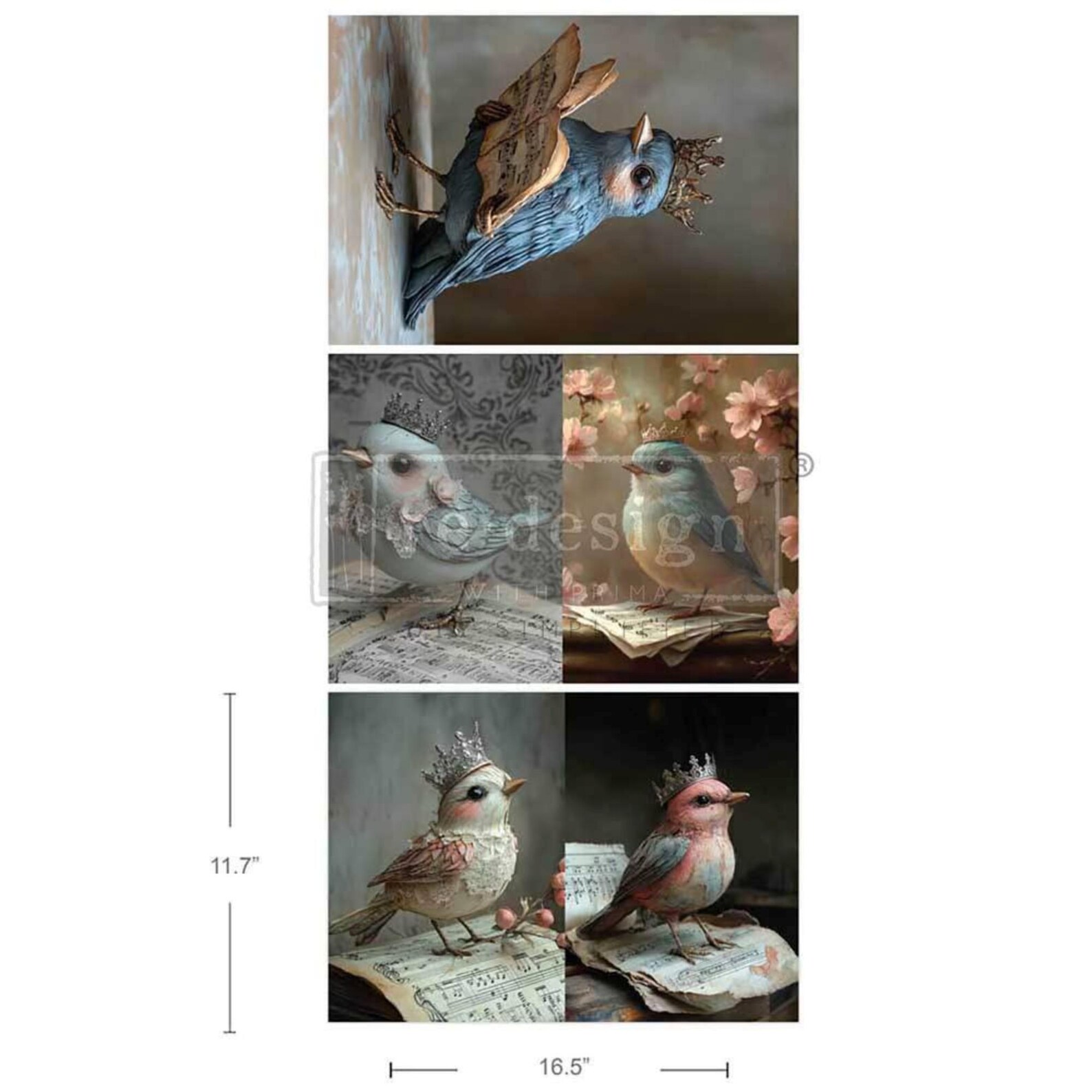 Rustic Flight Decoupage Fiber Paper - Birds & Crowns, A3 (3 Sheets) 11. ...