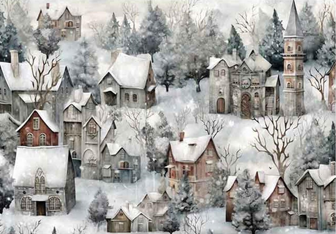 Silent Night Snow Village Decoupage Paper - Holiday DIY, A3 3-sheet - Etsy