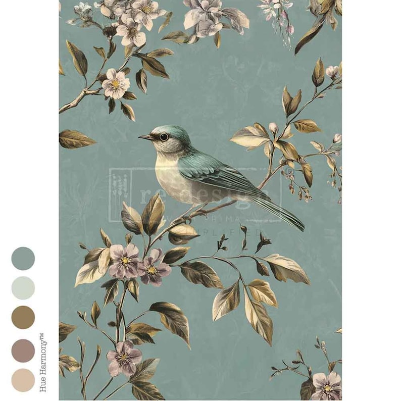 Blue Song Decoupage Paper - Bird and Floral Furniture Transfer (A1) - Etsy