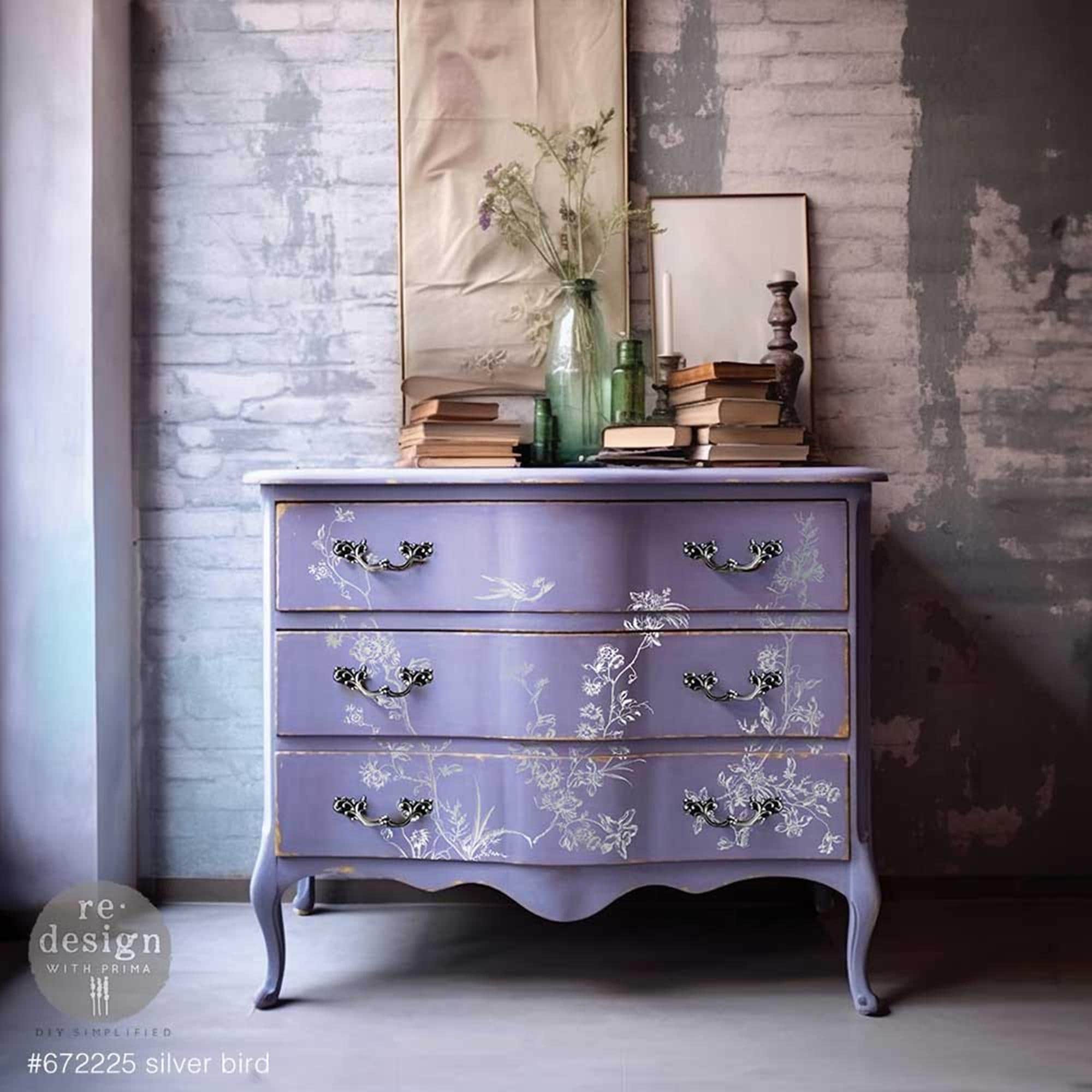Silver Bird Foil Kacha Decor Transfer – Glam Furniture Decal, Floral ...