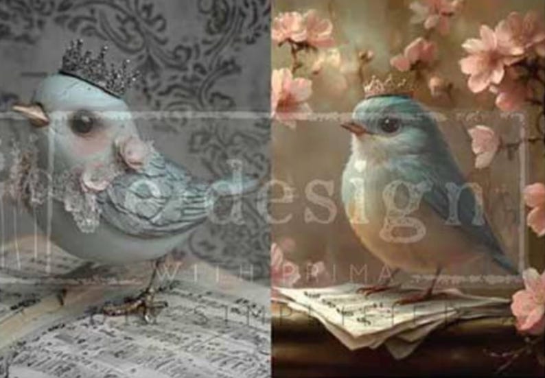 Rustic Flight Decoupage Fiber Paper - Birds & Crowns, A3 (3 Sheets) 11. ...