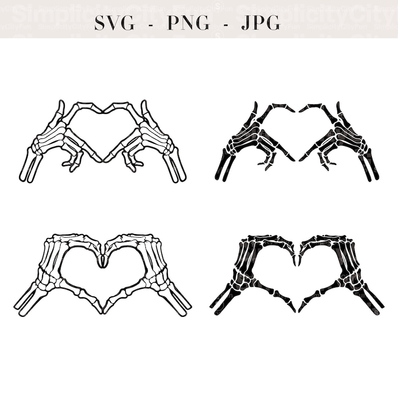 Skeleton Hands Heart Black & White SVG PNG Jpg, Spooky Halloween Svg ...