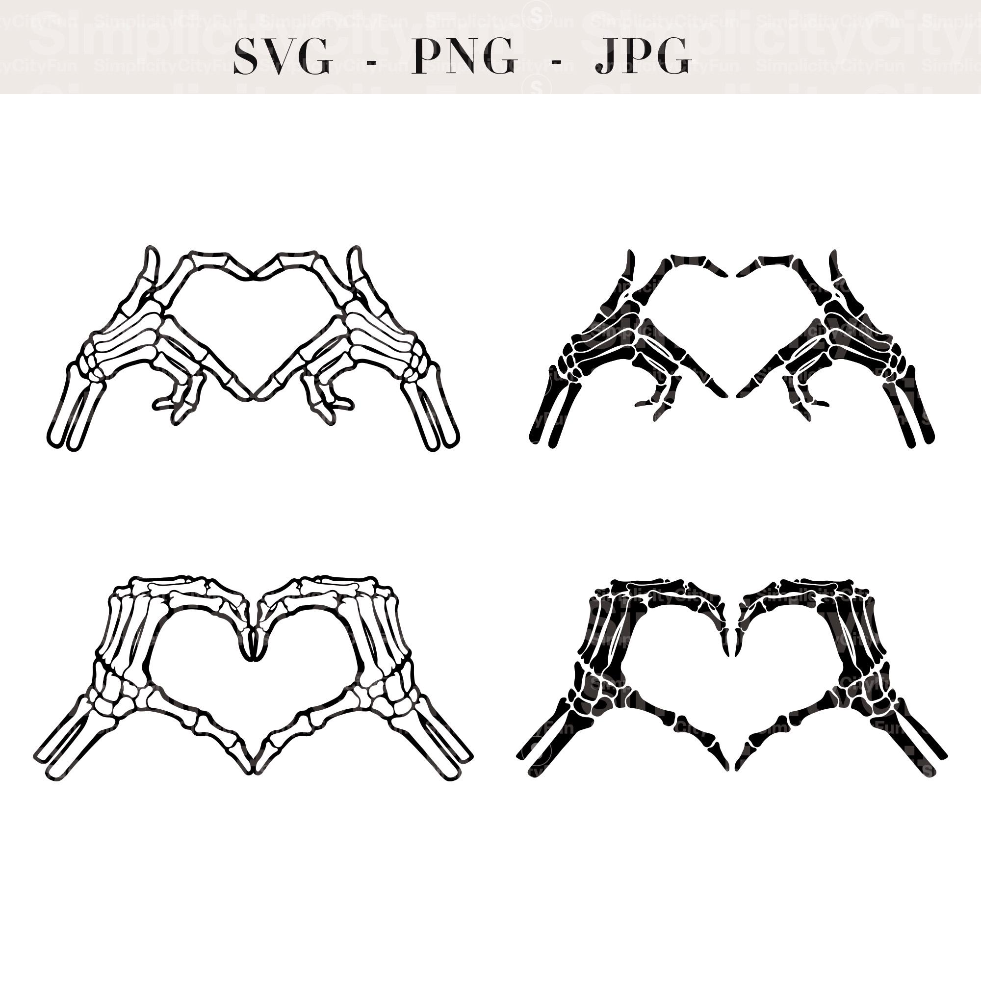 Skeleton Hands Heart Black & White SVG PNG Jpg, Spooky Halloween Svg ...