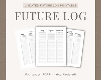 Printable Future Log, Undated Future Log, Year at a Glance, Undated ...