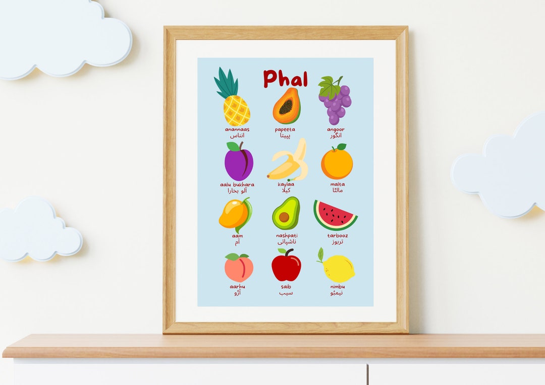 Printable Urdu Fruit Poster | Phal Urdu Language Print | Teaching Urdu ...