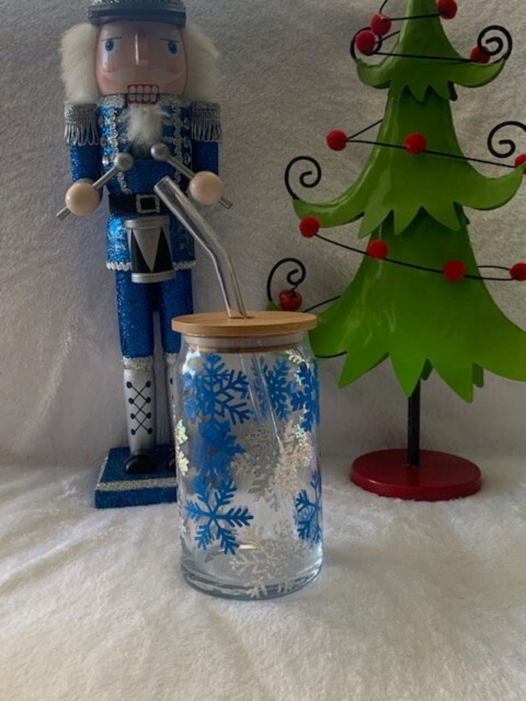 Sparkly Snowflake Glass Cup, Christmas Snowflake Beer Can Glass ...