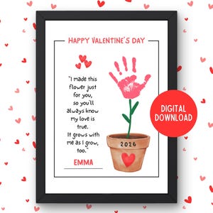 Valentine Handprint Craft for Kids, Flower Poem Keepsake, Printable ...