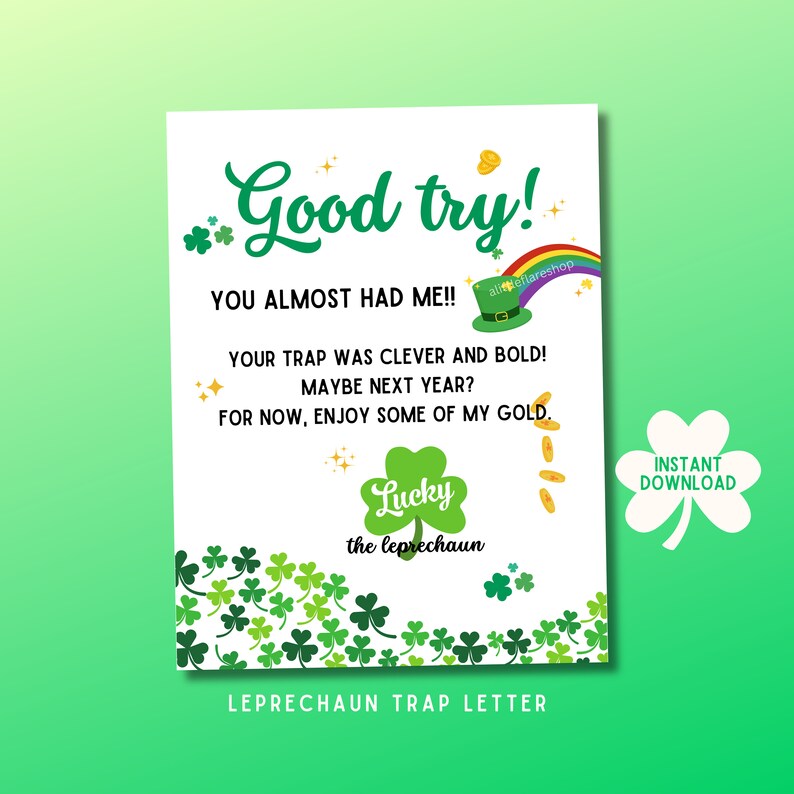 Leprechaun Letter for Kids, Leprechaun Trap, St. Patrick's Day Kid ...
