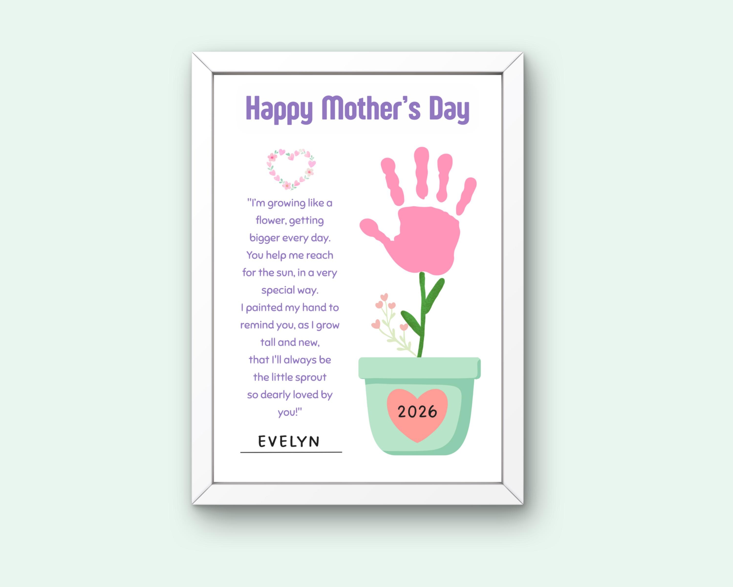 Mother's Day Handprint Craft Printable, Poem Keepsake From Kids ...