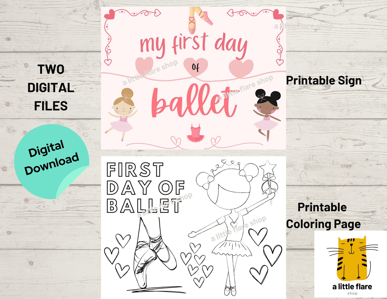 First Day of Ballet Sign & Coloring Page Bundle, First Day of Dance ...