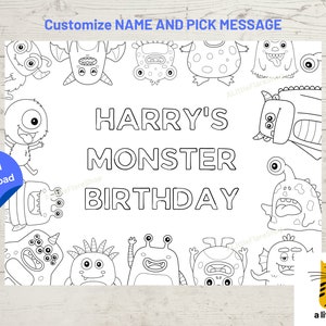 Monster Coloring Page Birthday Party Favor Kids Party Activity Game - Etsy