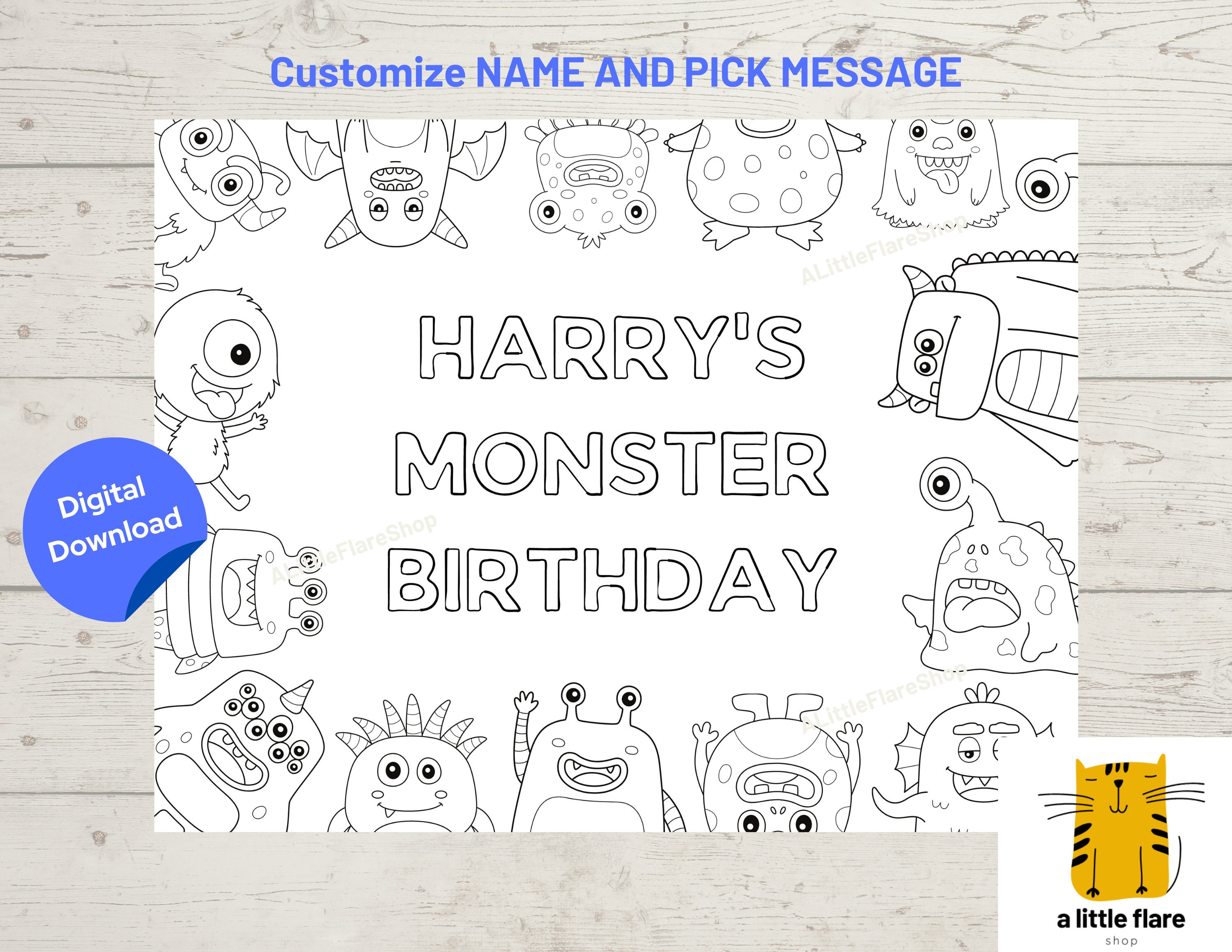 Monster Coloring Page Birthday Party Favor Kids Party Activity - Etsy