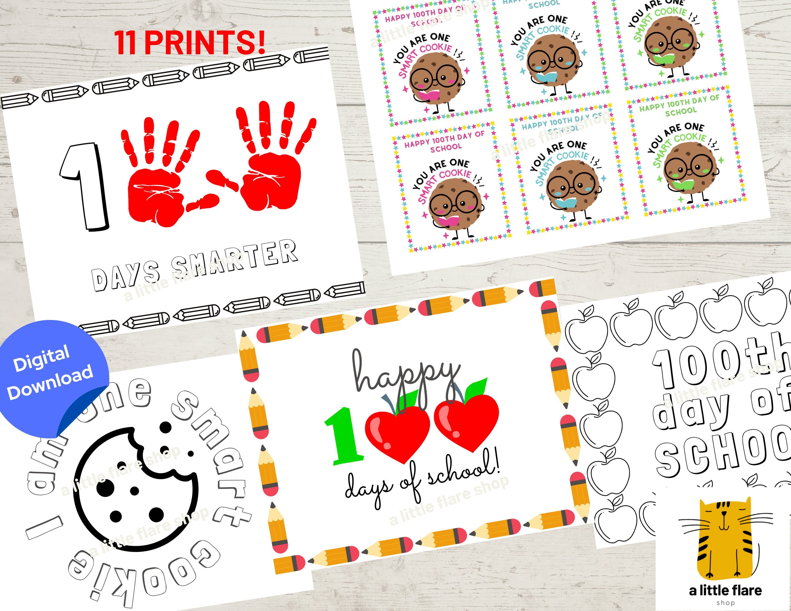 100 Days of School, Happy 100 Days, Printable Handprint Art, Teacher ...