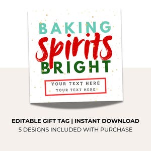 Baking Spirits Bright Gift Tag, Christmas Cookie Printable Tag ...