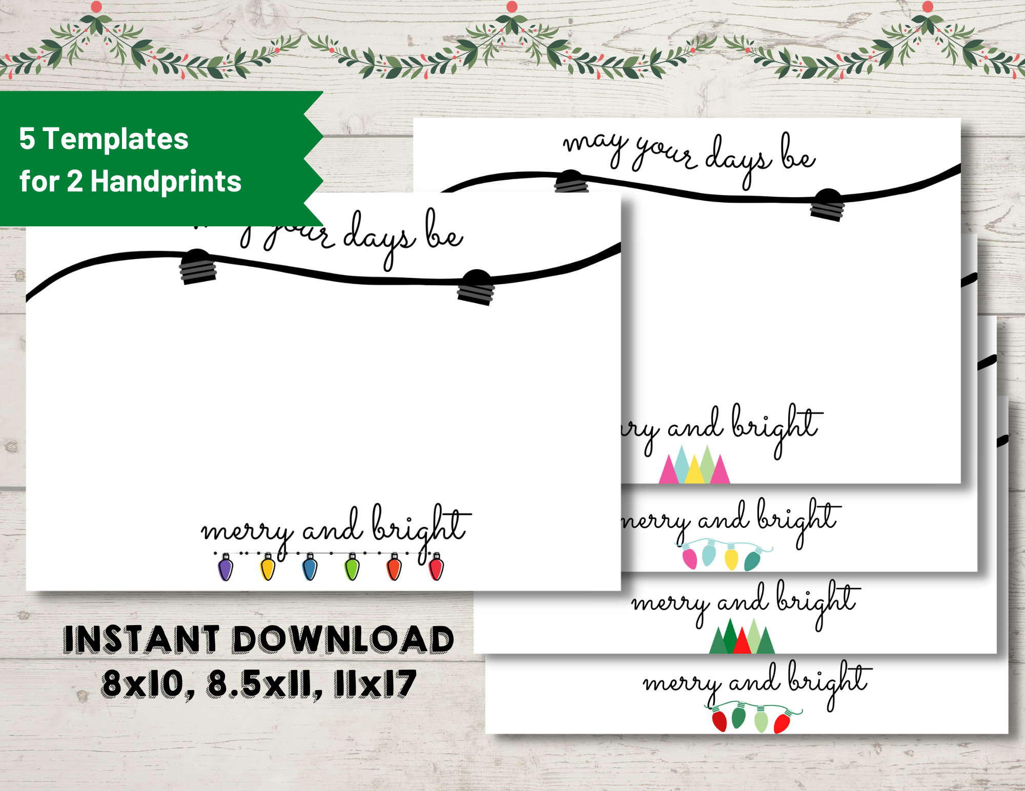 Christmas Handprint Craft, Merry and Bright Printable Holiday Keepsake ...