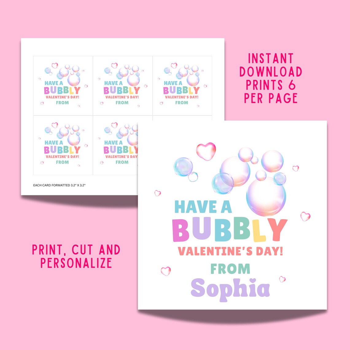 Bubbles Valentines Day Cards, Classroom Exchange, Favor Tag, Daycare ...