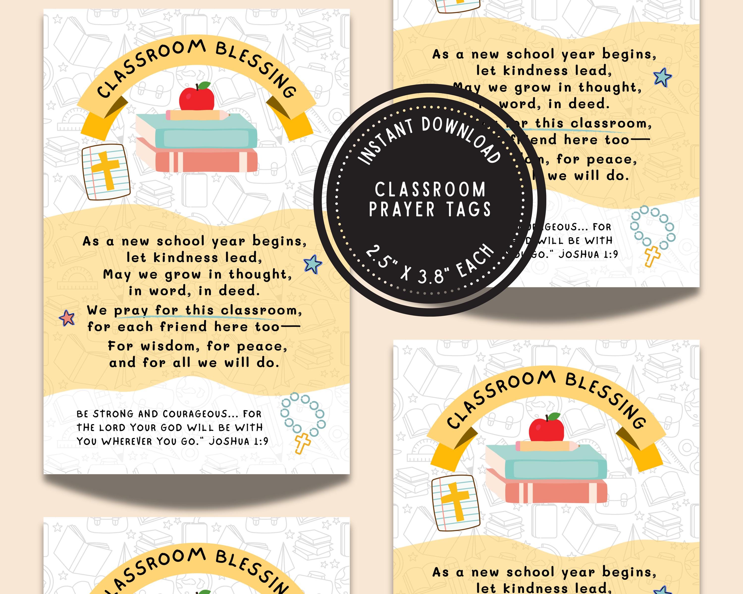 Classroom Blessing Tag Printable, First Day of School Teacher Prayer ...