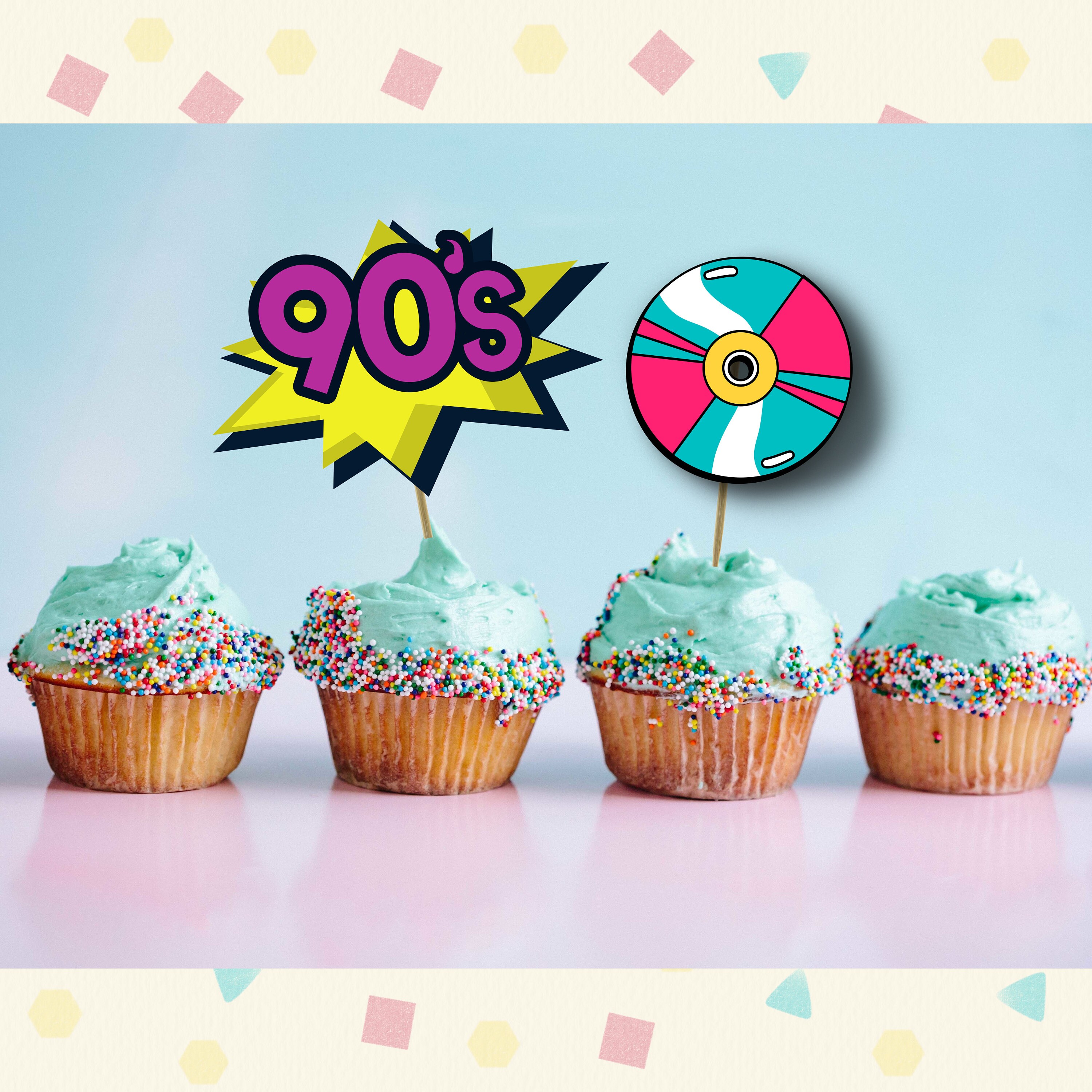 90s Party Cupcake Toppers, 90s Party Decorations, Instant Download - Etsy