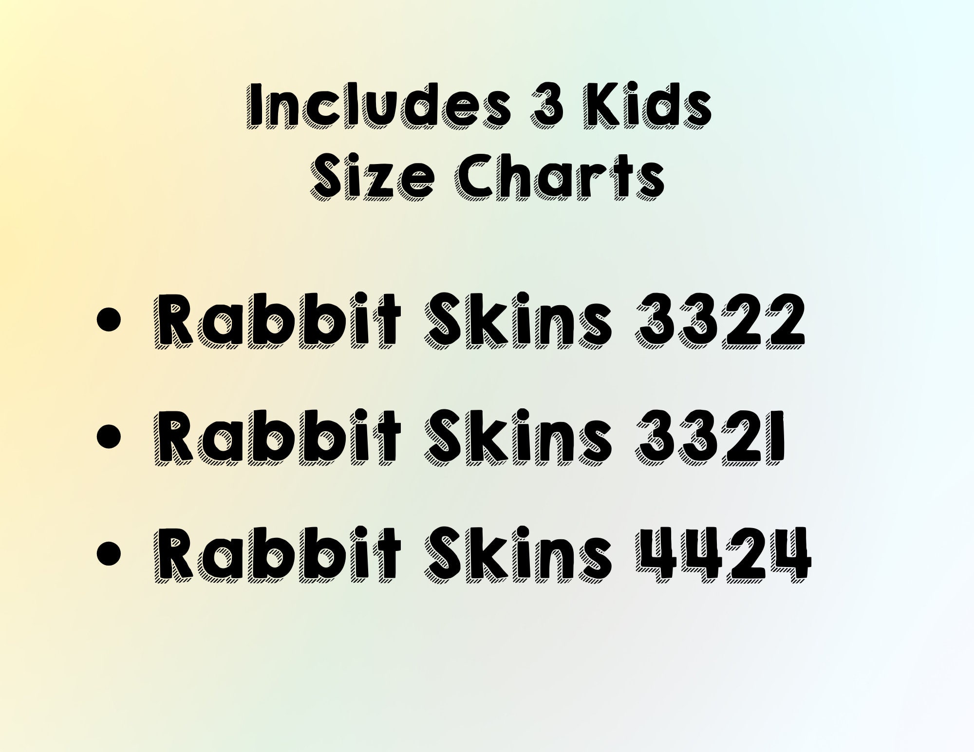 Rabbit Skins Size Charts, Rabbit Skins 3321 3322 4424, Rabbit Skins ...
