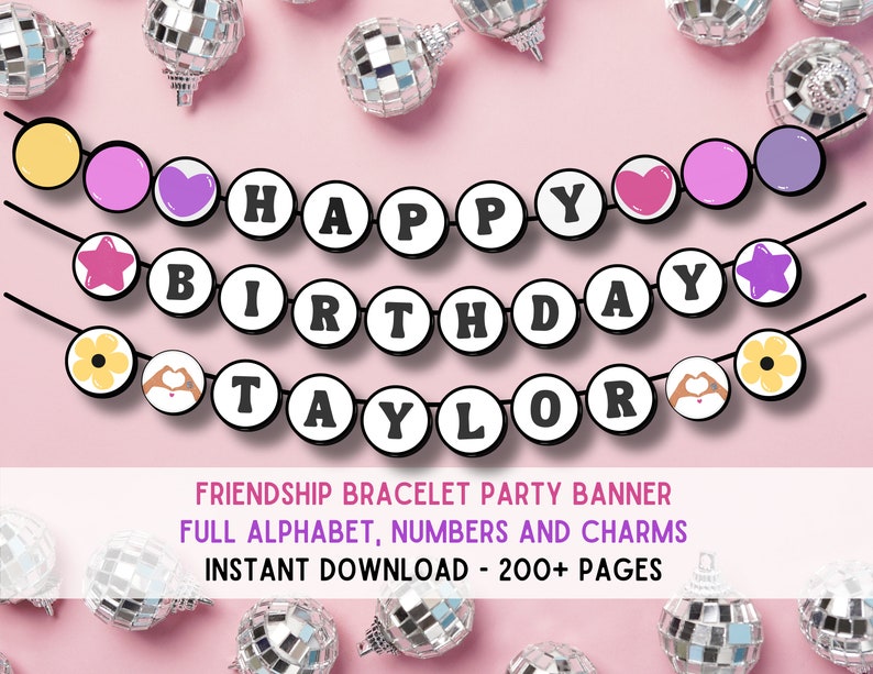 Friendship Bracelet Banner, TS Inspired Swift Birthday Party, Eras ...