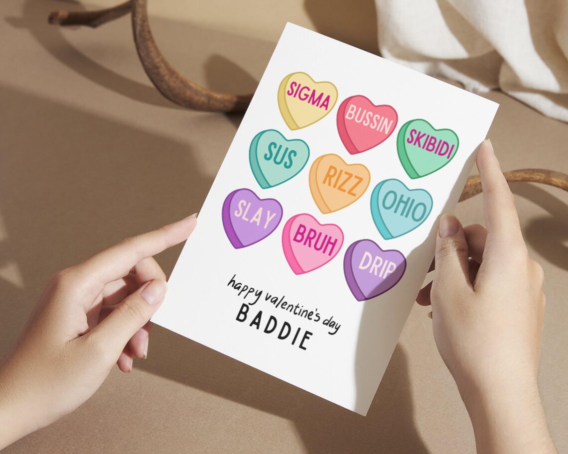 Valentines Day Card, Funny Kids Slang, Gen Alpha Slang, Candy Hearts ...
