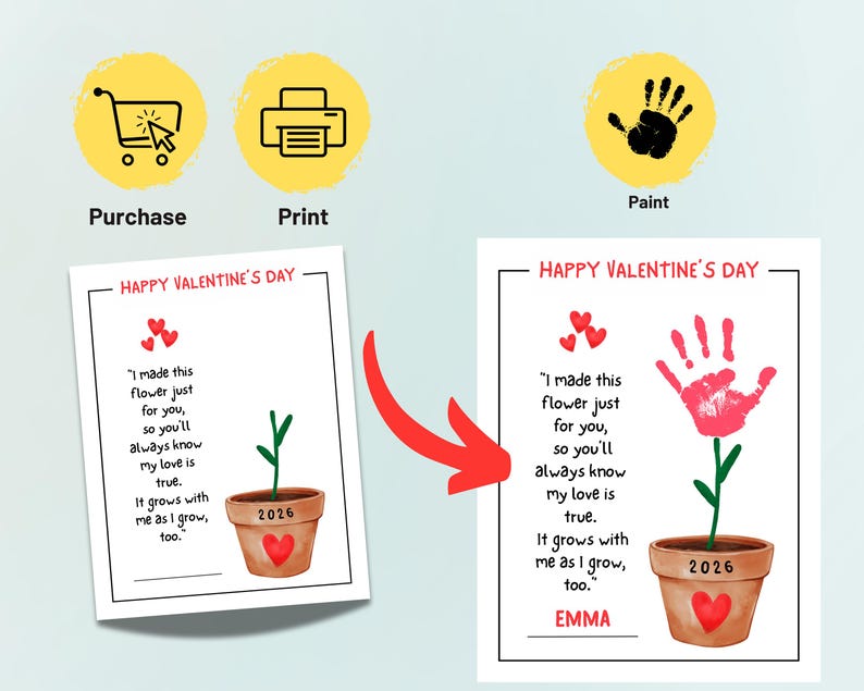 Valentine Handprint Craft for Kids, Flower Poem Keepsake, Printable ...