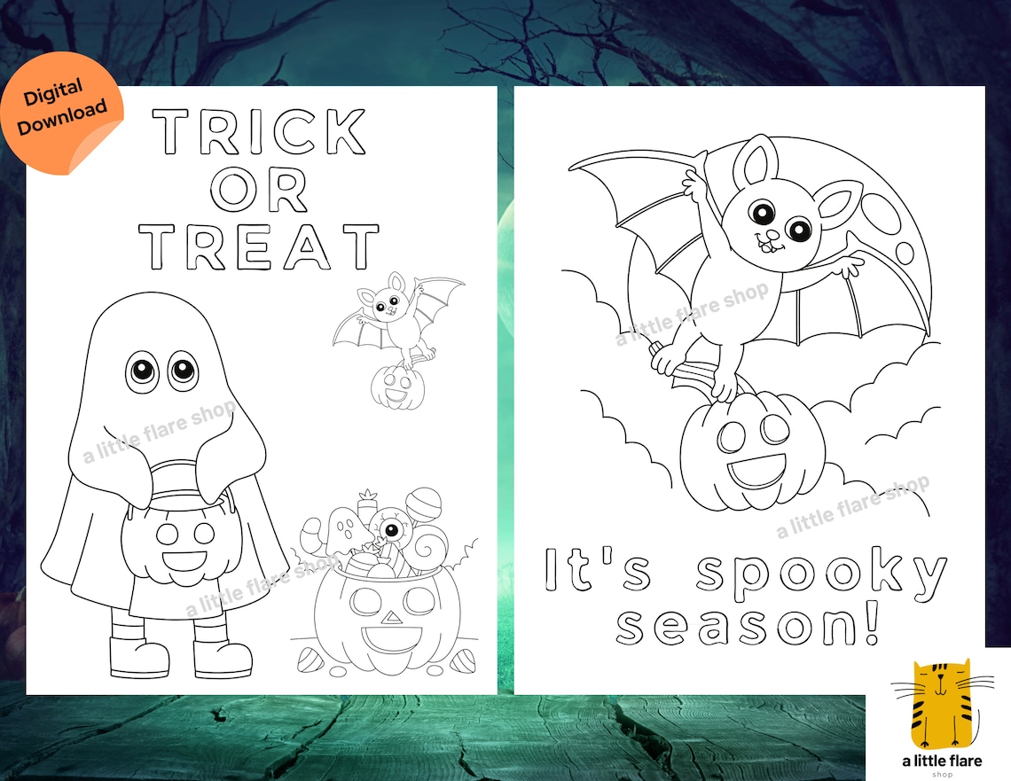 Halloween Coloring, 7 Page Bundle, 1 Custom Page With Name, Spooky ...