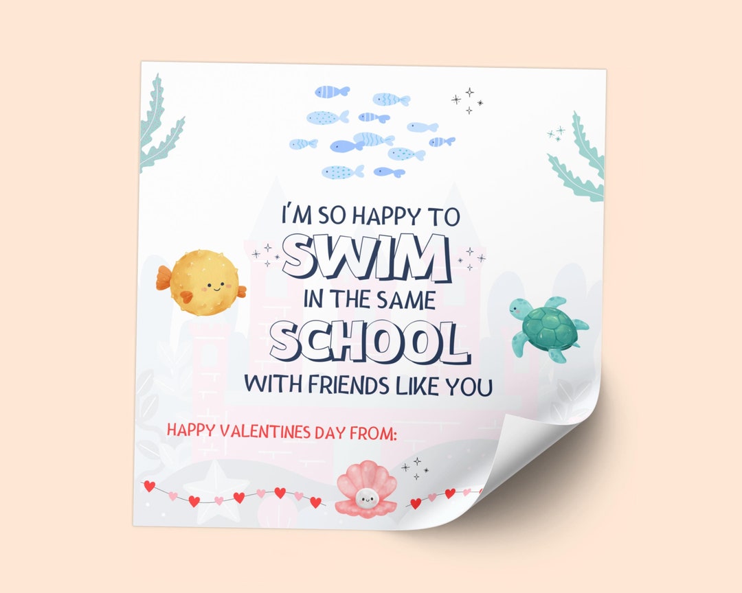Kids Valentines Day Cards, School of Fish, Goldfish Treat Tags, Candy ...