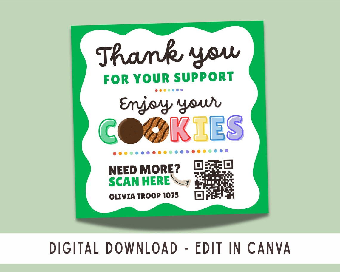 Scout Cookies Thank You Tag and QR Code Order More, Troop Personalized ...
