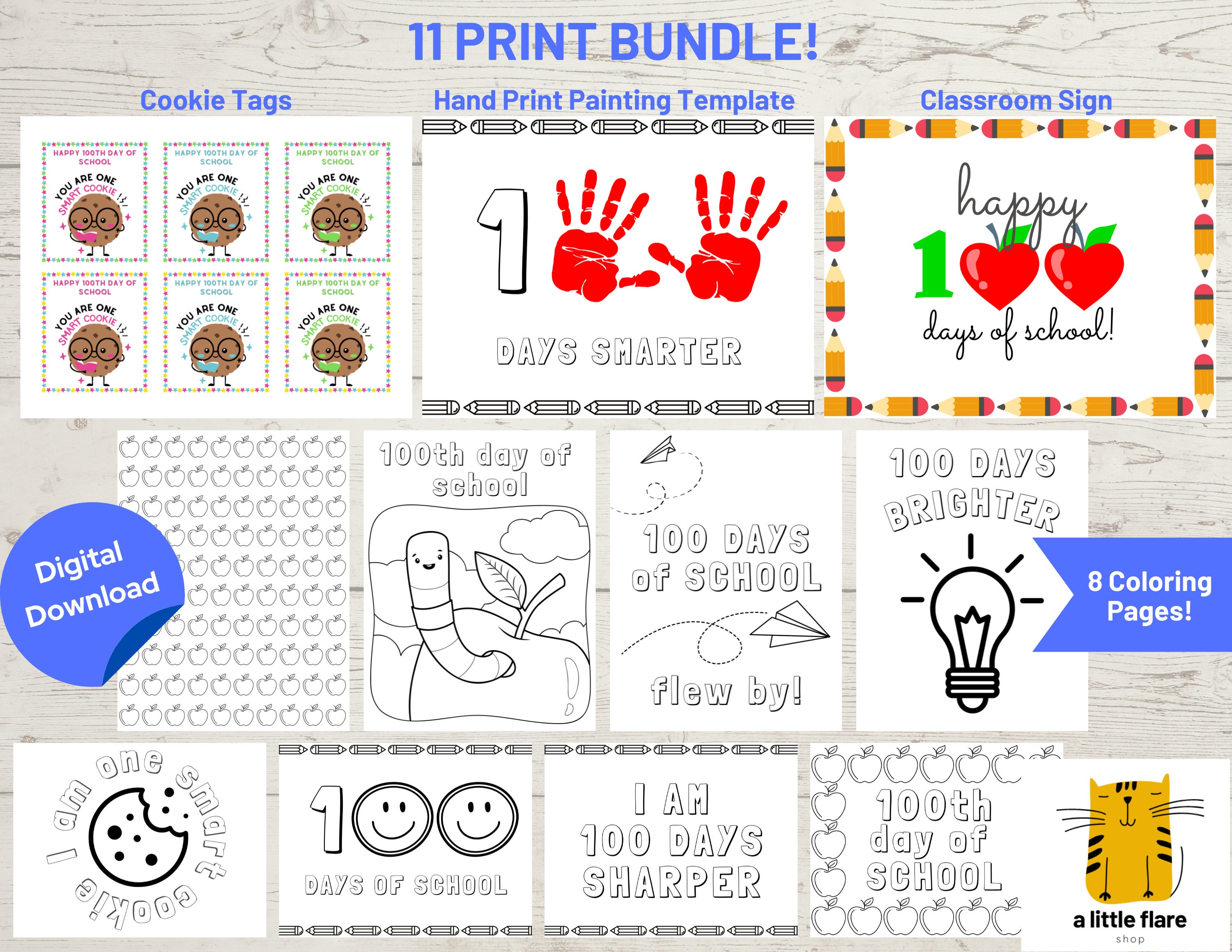 100 Days of School, Happy 100 Days, Printable Handprint Art, Teacher ...