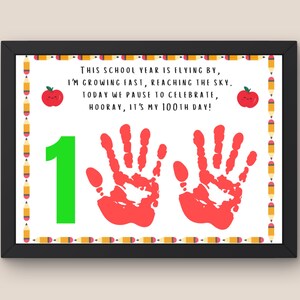 100 Days of School Handprint Art, Printable Handprint Craft Art Poem ...