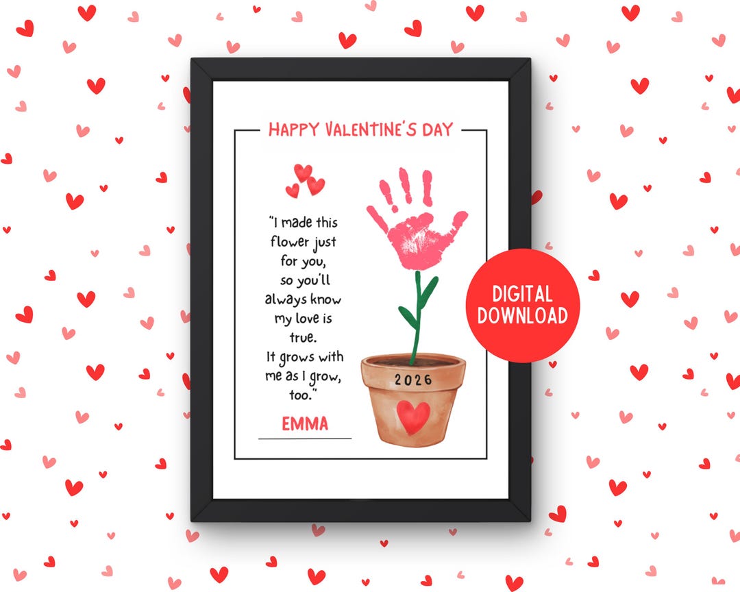 Valentine Handprint Craft for Kids, Flower Poem Keepsake, Printable ...