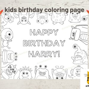 Monster Coloring Page Birthday Party Favor Kids Party Activity Game - Etsy