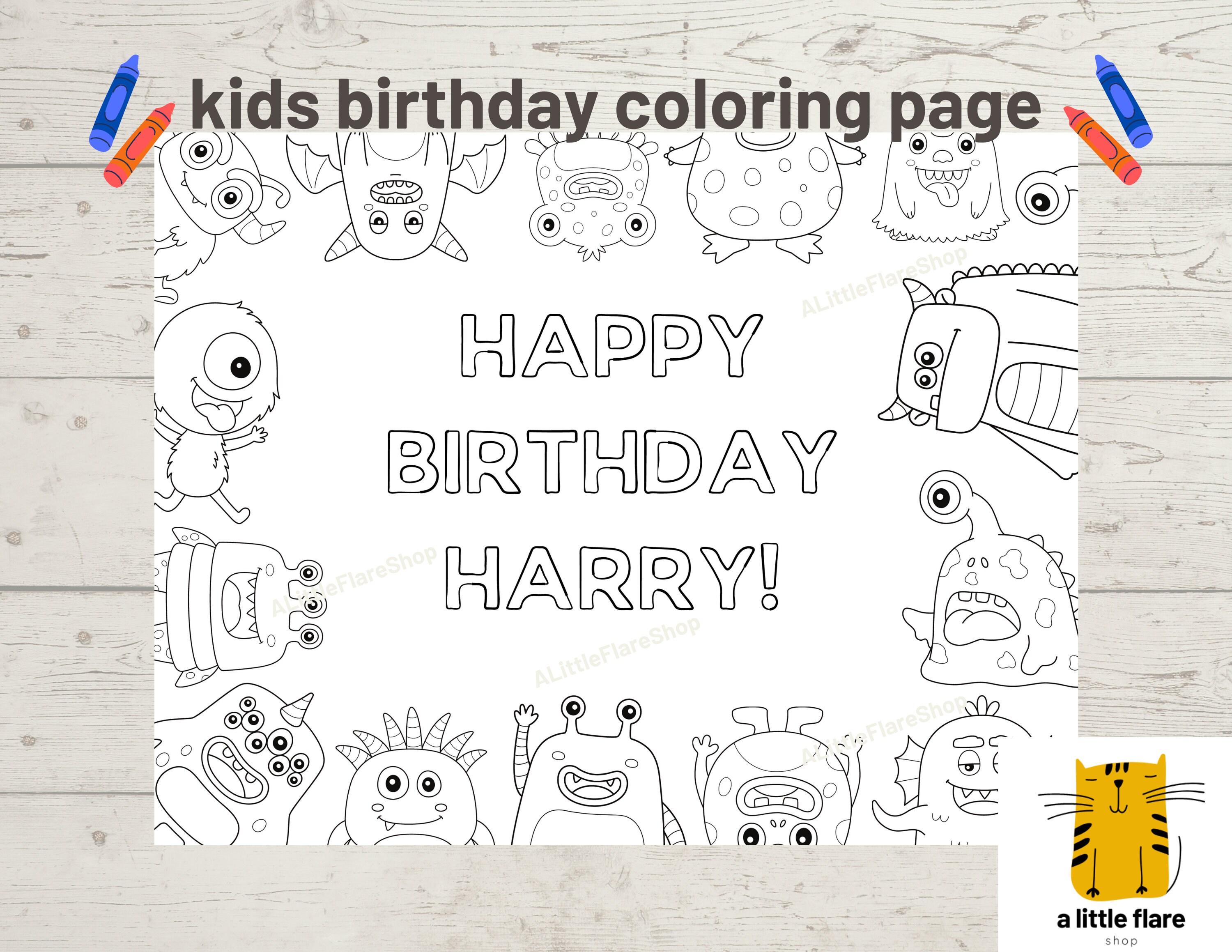 Monster Coloring Page Birthday Party Favor Kids Party Activity - Etsy