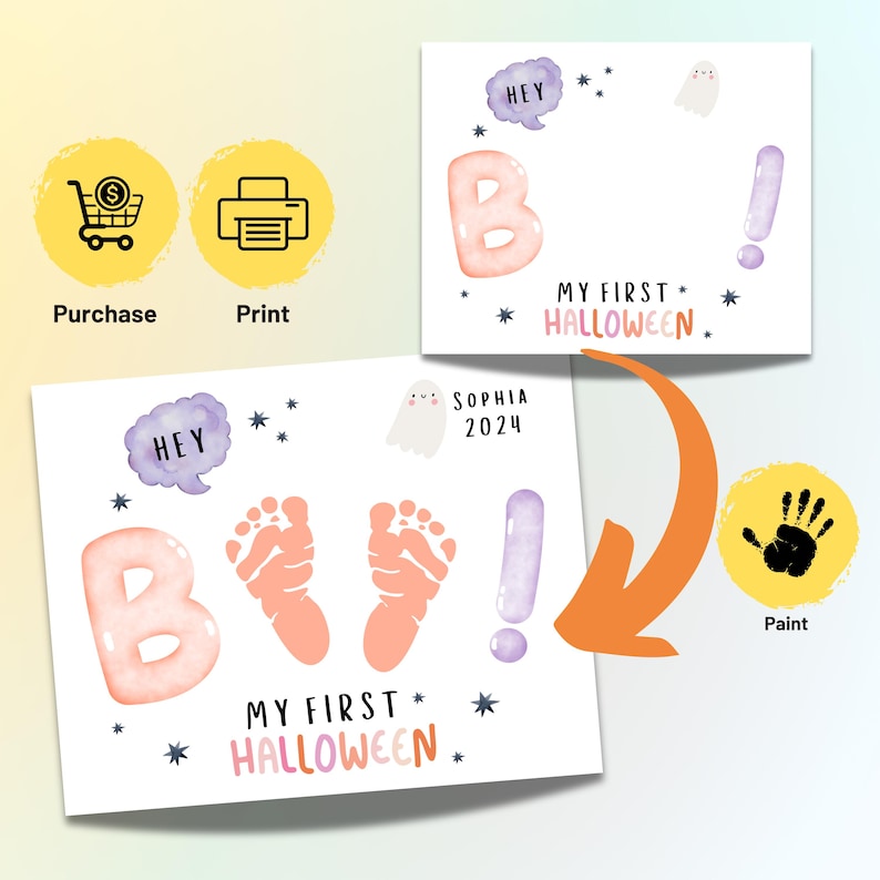 Halloween Handprint Craft, Baby's First Halloween, Newborn Footprint ...