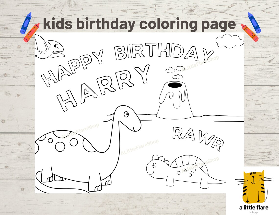 Dinosaur Coloring Page Birthday Party Favor Kids Party Activity Game - Etsy