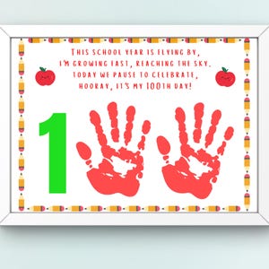 100 Days of School Handprint Art, Printable Handprint Craft Art Poem ...