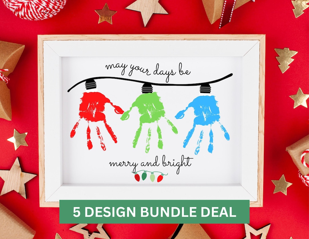 Christmas Handprint Craft, Merry and Bright Printable Holiday Keepsake ...