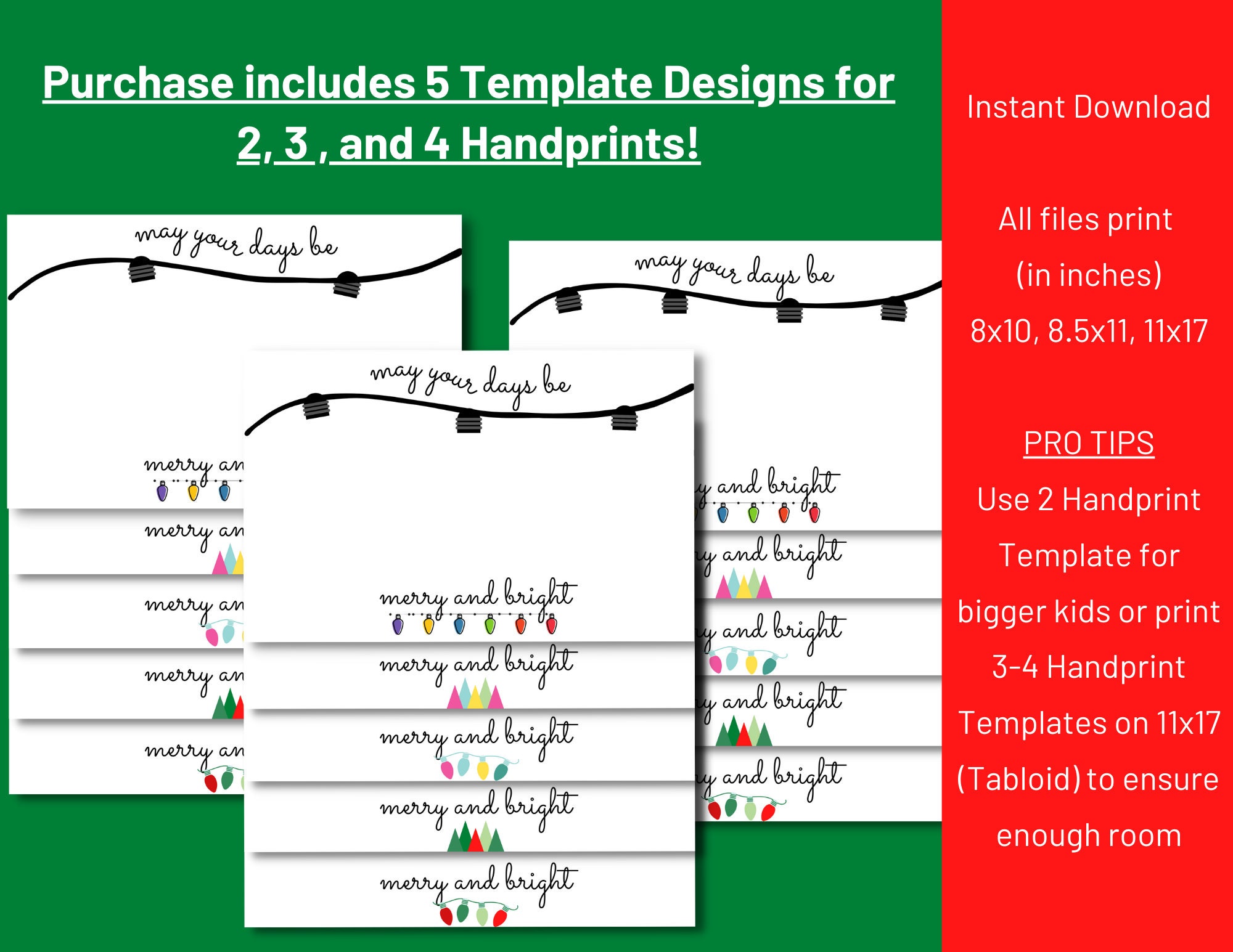 Christmas Handprint Craft, Merry and Bright Printable Holiday Keepsake ...