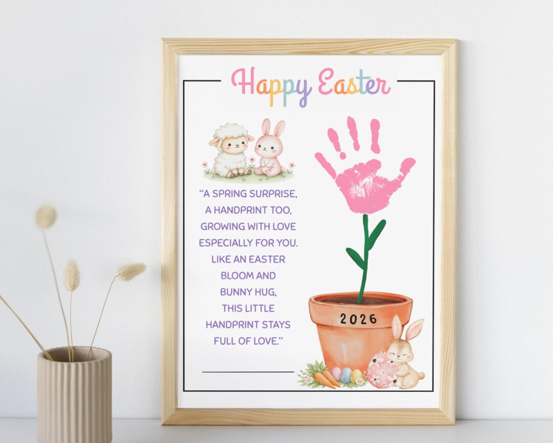 Manualidad imprimible de huellas de manos de Pascua, recuerdo infantil ...