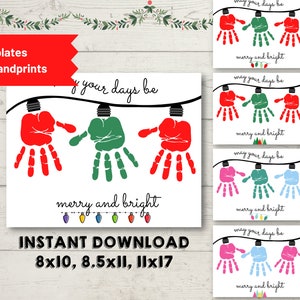 Christmas Handprint Craft, Merry and Bright Printable Holiday Keepsake ...